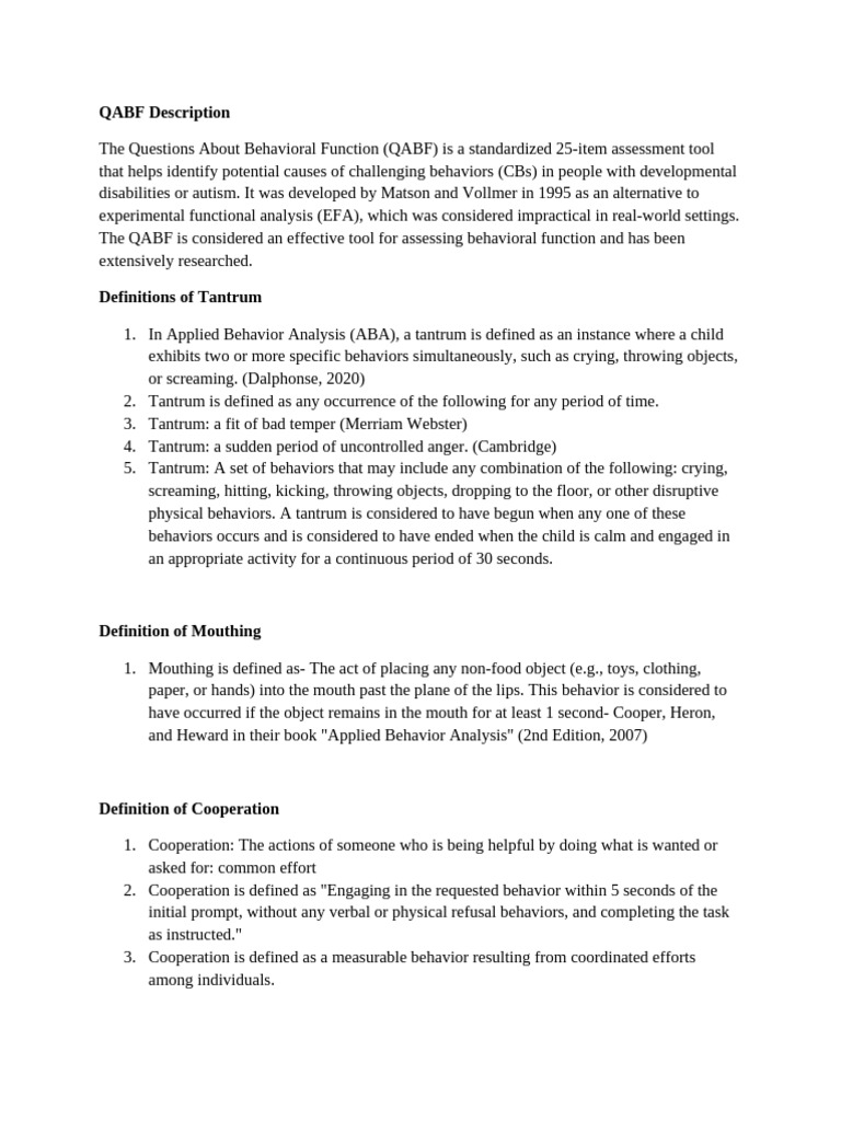 QABF and Tantrum Definitions in ABA | PDF | Social Psychology ...