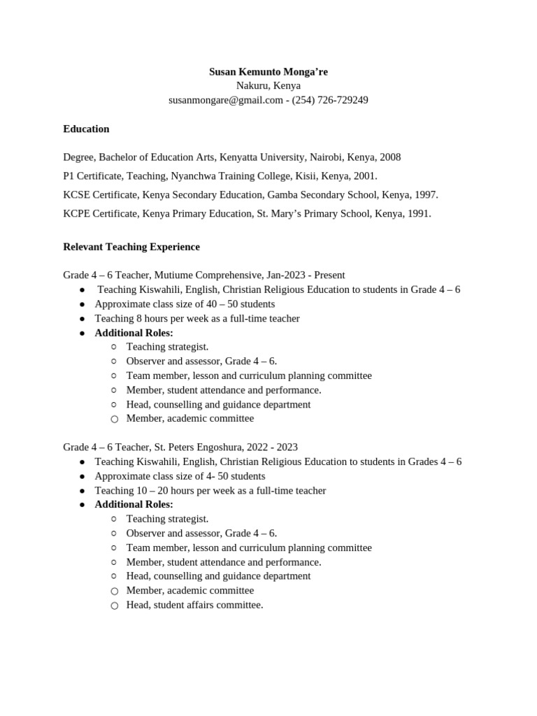 Resume Template Global Teaching Partners | PDF | Kenya | Learning