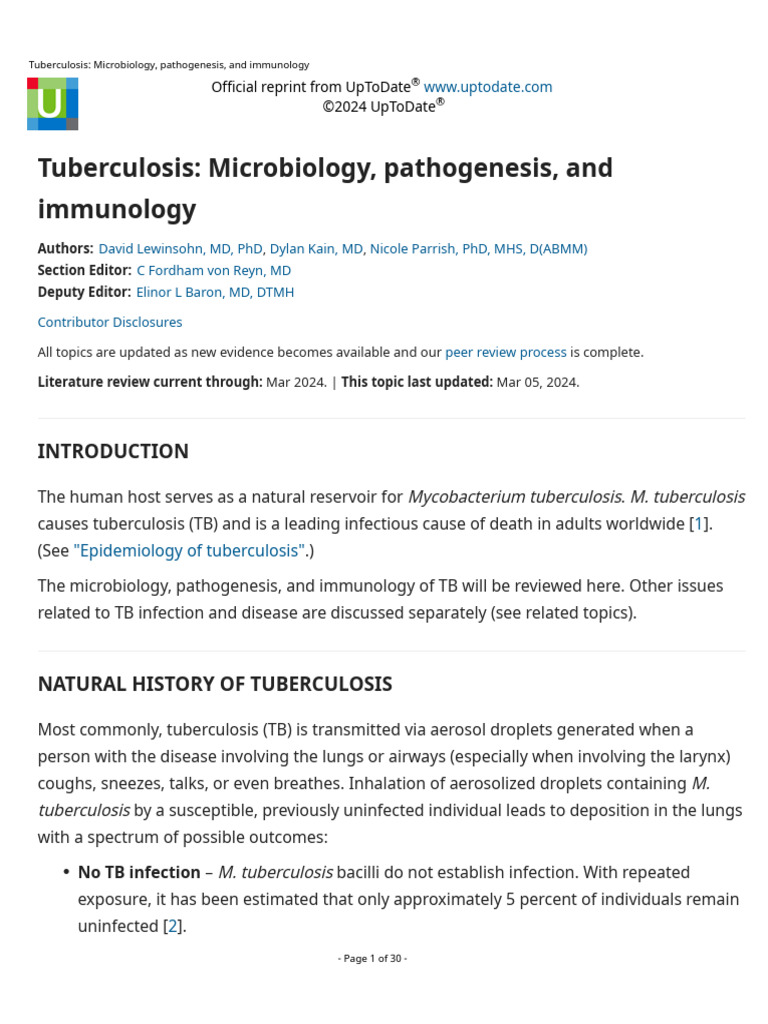Tuberculosis Microbiology, Pathogenesis, and Immunology | PDF ...