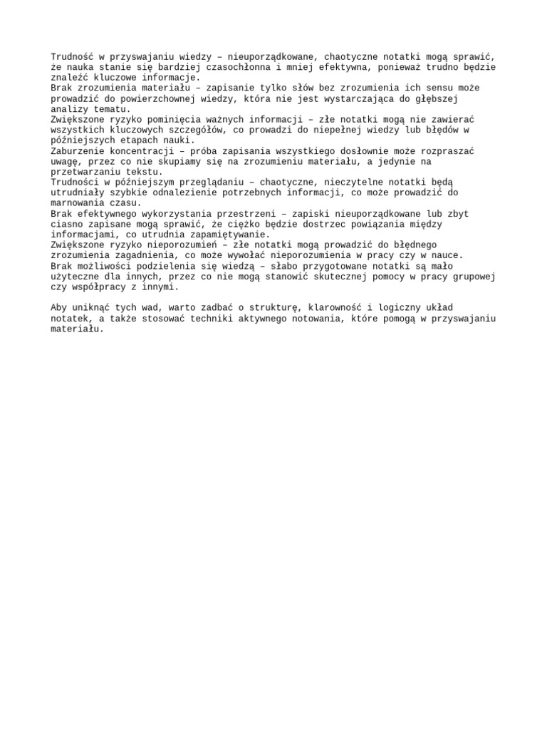 Wady Złych Notatek | PDF