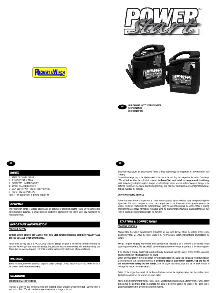 Power-Start 1224 Operating Instructions | PDF | Battery Charger ...