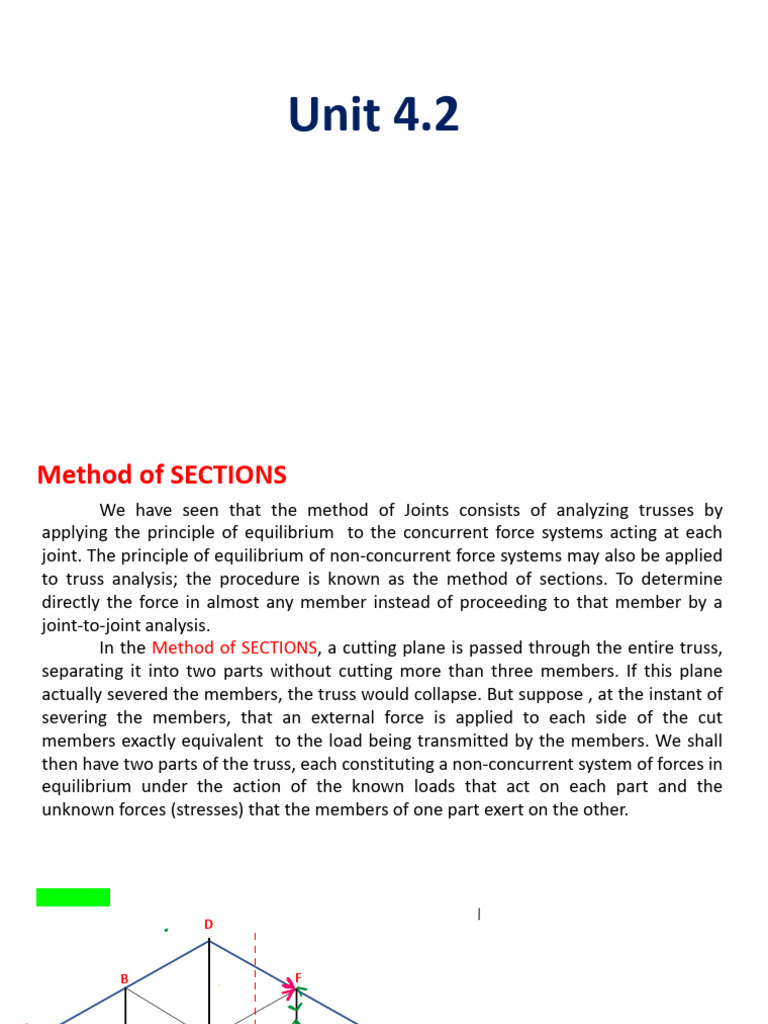 Unit 4.2 Analysis of Structure (Method of SECTIONS)_1 | PDF | Force | Truss