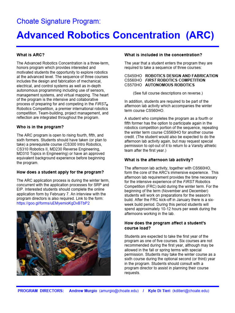 ARC Signature Program Details | PDF | Robotics | Computer Programming