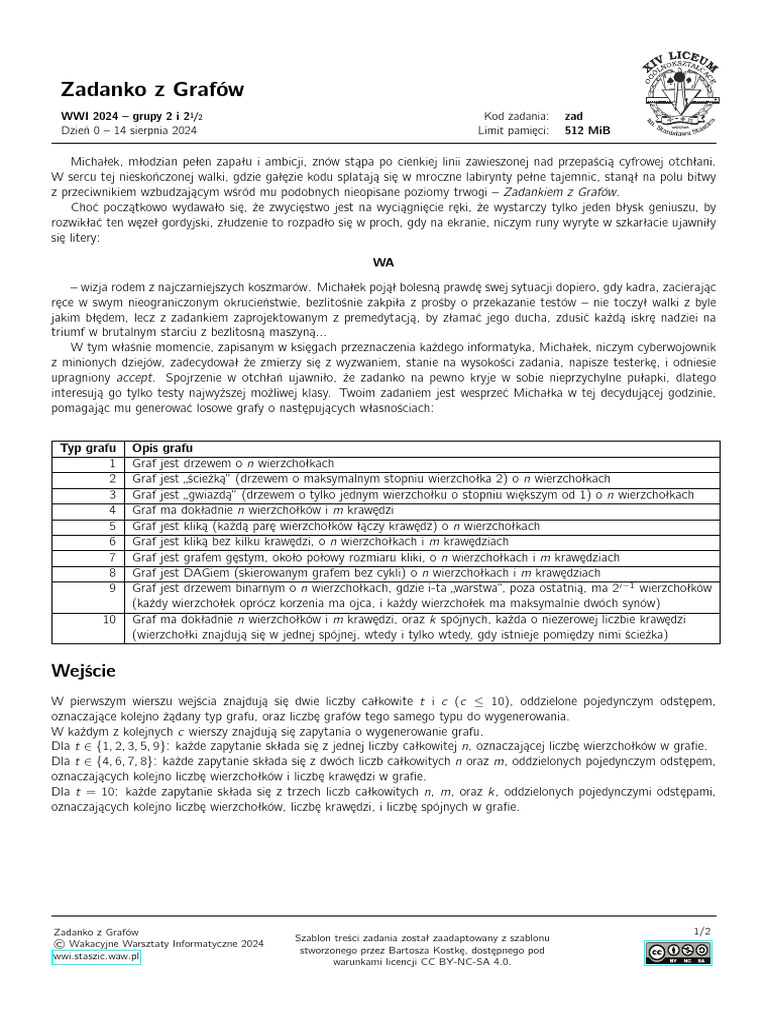 Zadanko Z Grafów: Wejście | PDF