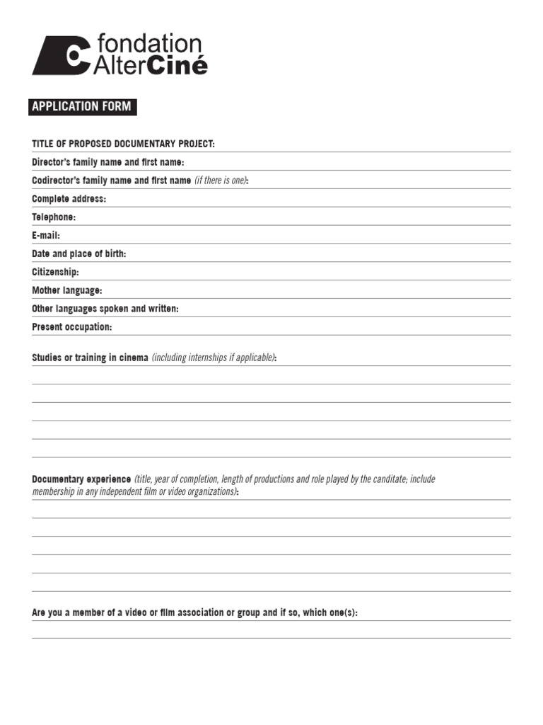 Documentary Filmmaker Application | PDF