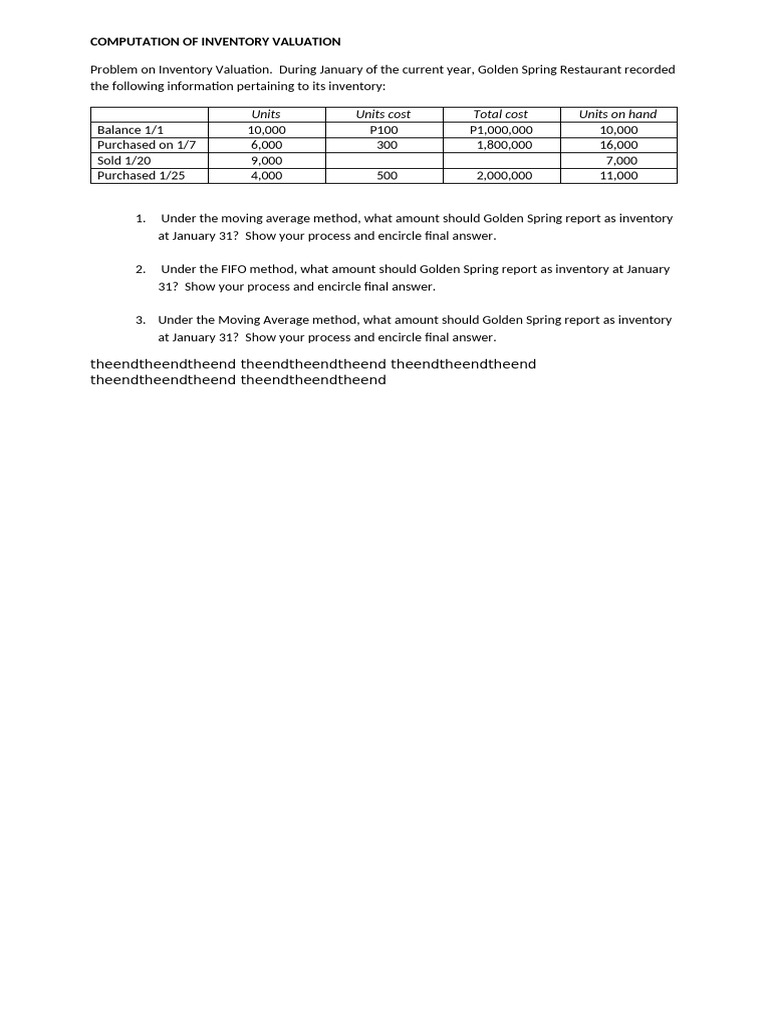 HCCS Fifo Lifo Mov Ave Sample Exercise | PDF