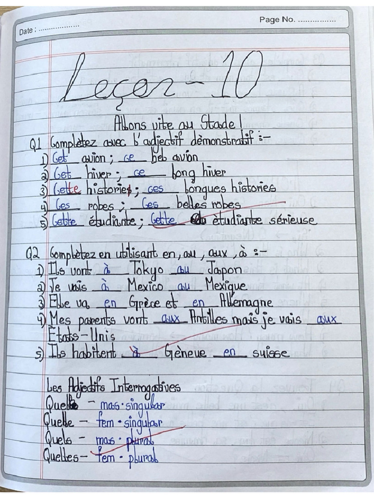 Leçon-10 Notebook Work | PDF