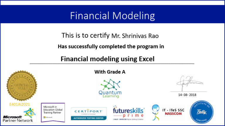Excel Financial Modeling Cert | PDF