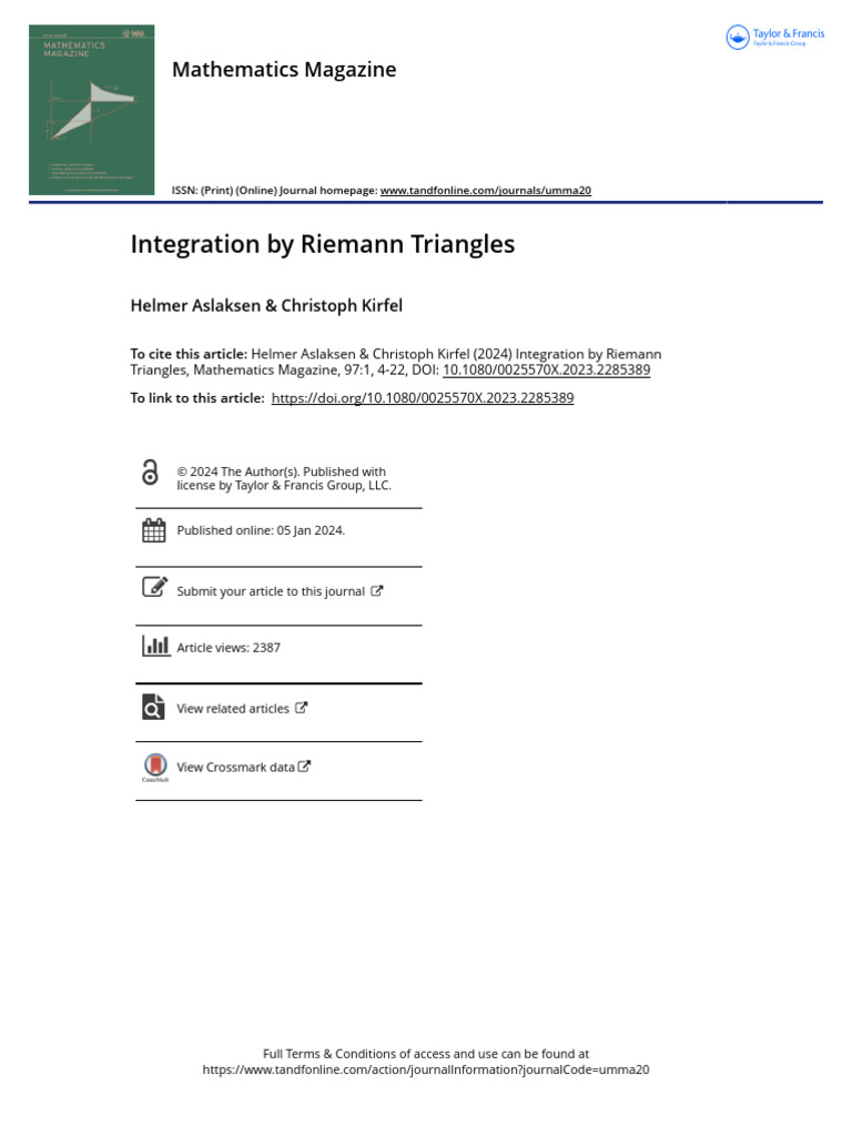 Integration by Riemann Triangles | PDF | Area | Integral