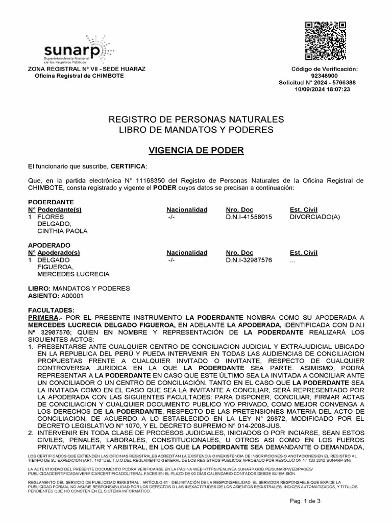 Vigencia Poder Delgado Figueroa Mercedes | PDF