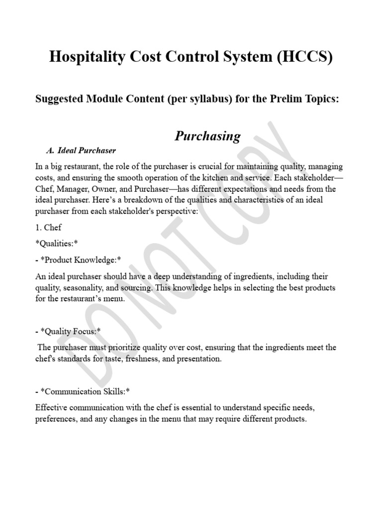 HCCS MODULE Prelim Topic 1 Purchasing | PDF | Food Storage | Shelf Life