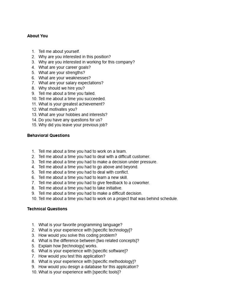 Interview Question List | PDF | Recruitment | Business