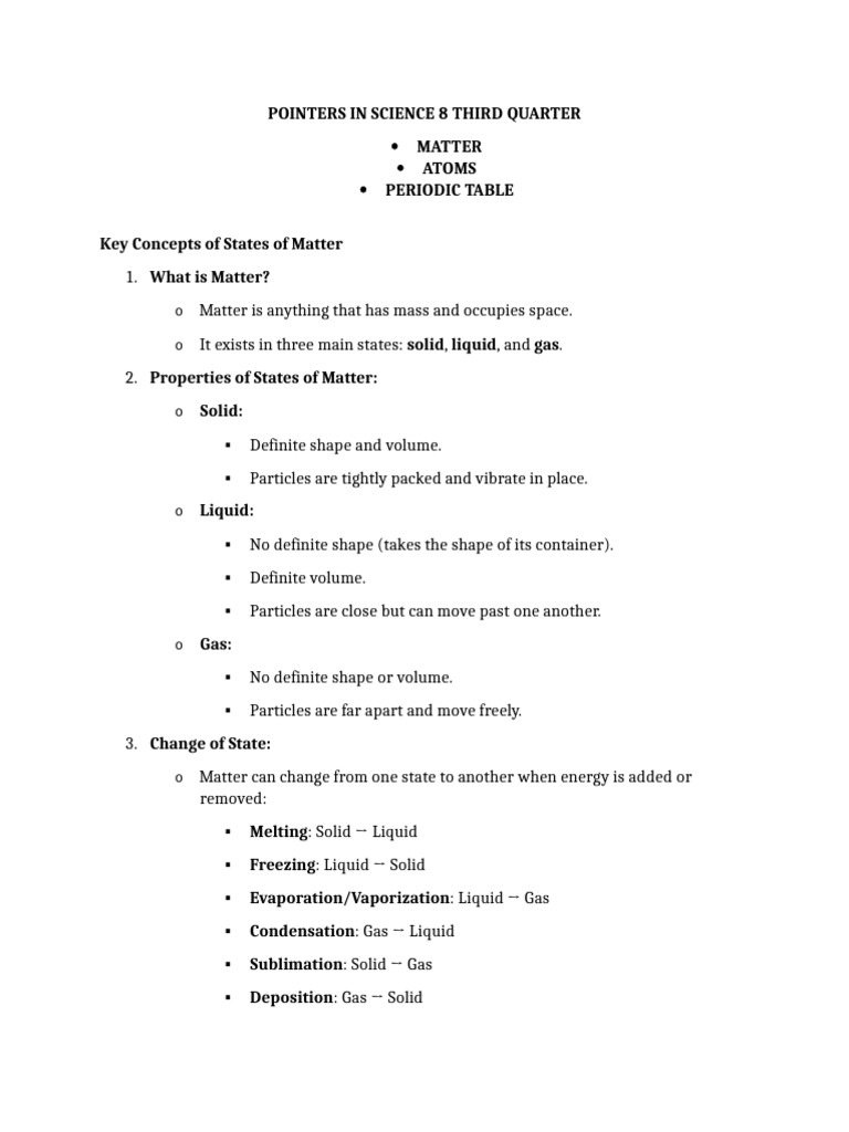 POINTERS-IN-SCIENCE-8-THIRD-QUARTER | PDF | Ion | Atoms