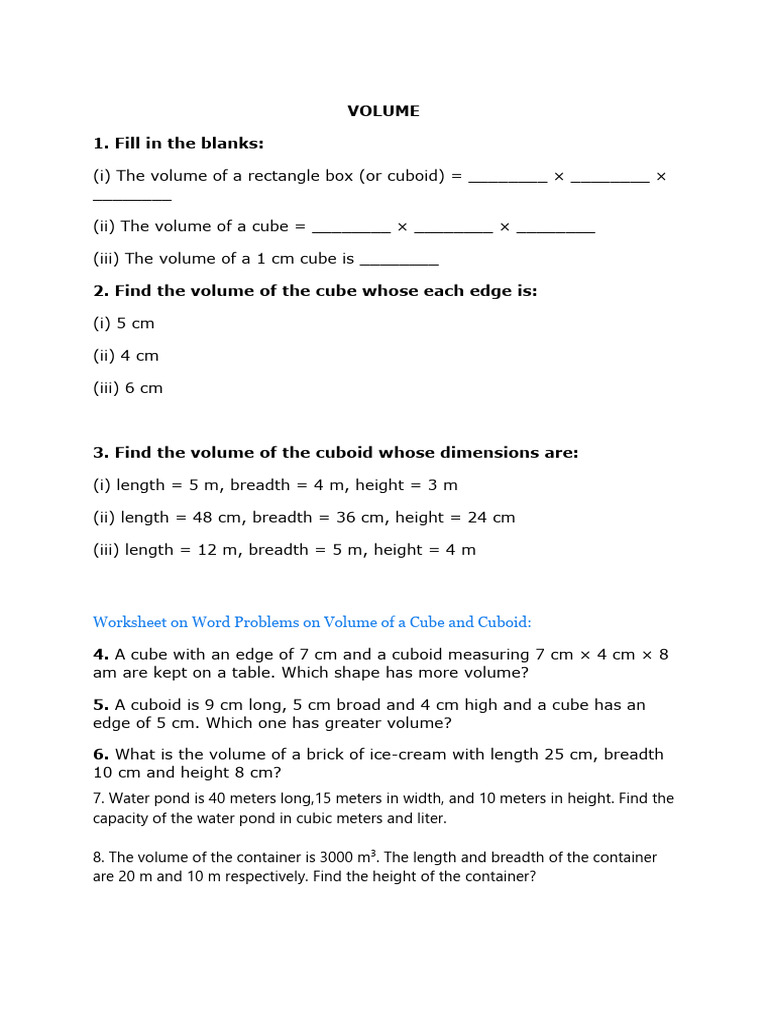 Volume Calculations for Cubes and Cuboids | PDF