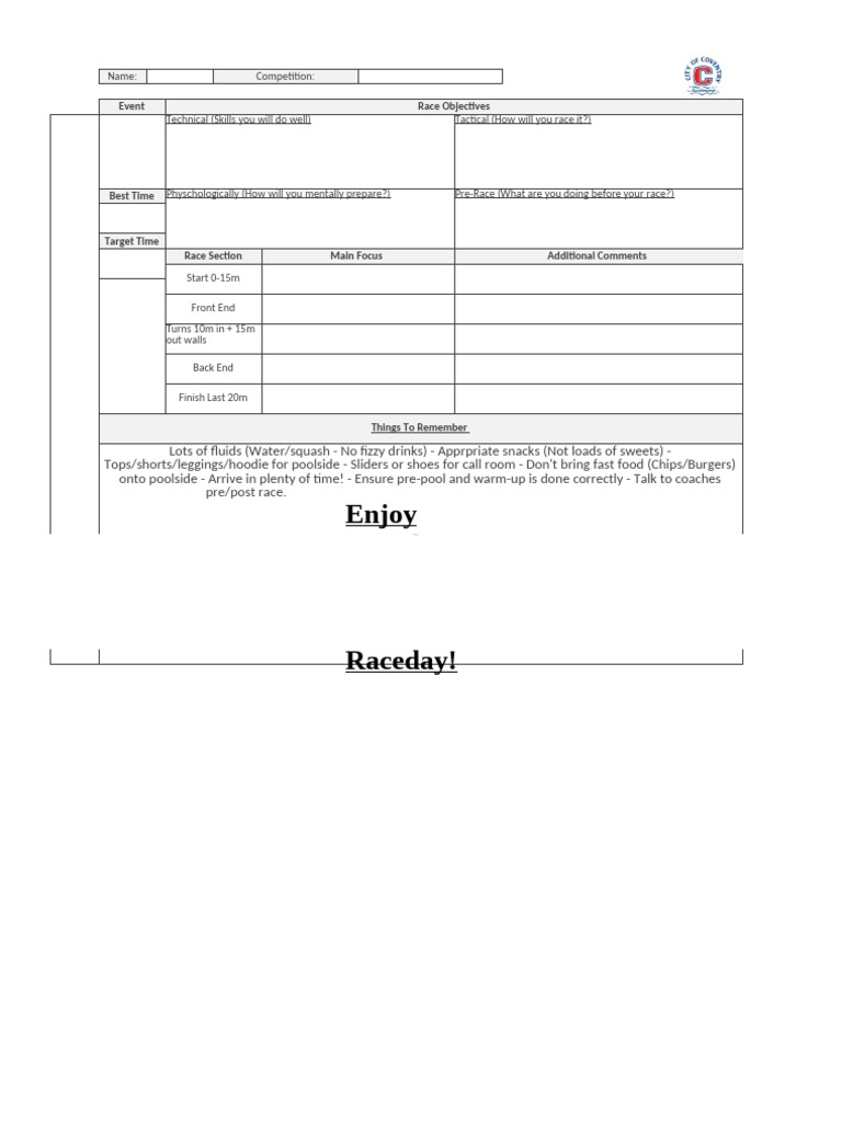 Cocsc - Race Plan | PDF