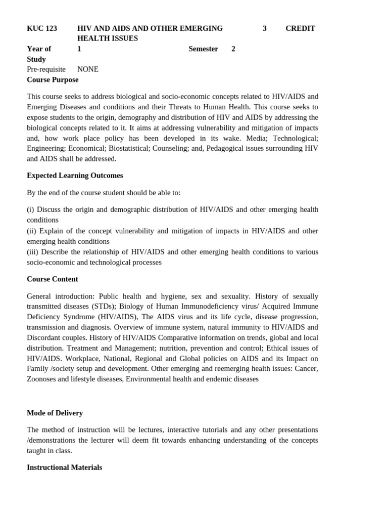 HIV/AIDS and Emerging Health Issues Course | PDF | Hiv/Aids | Hiv