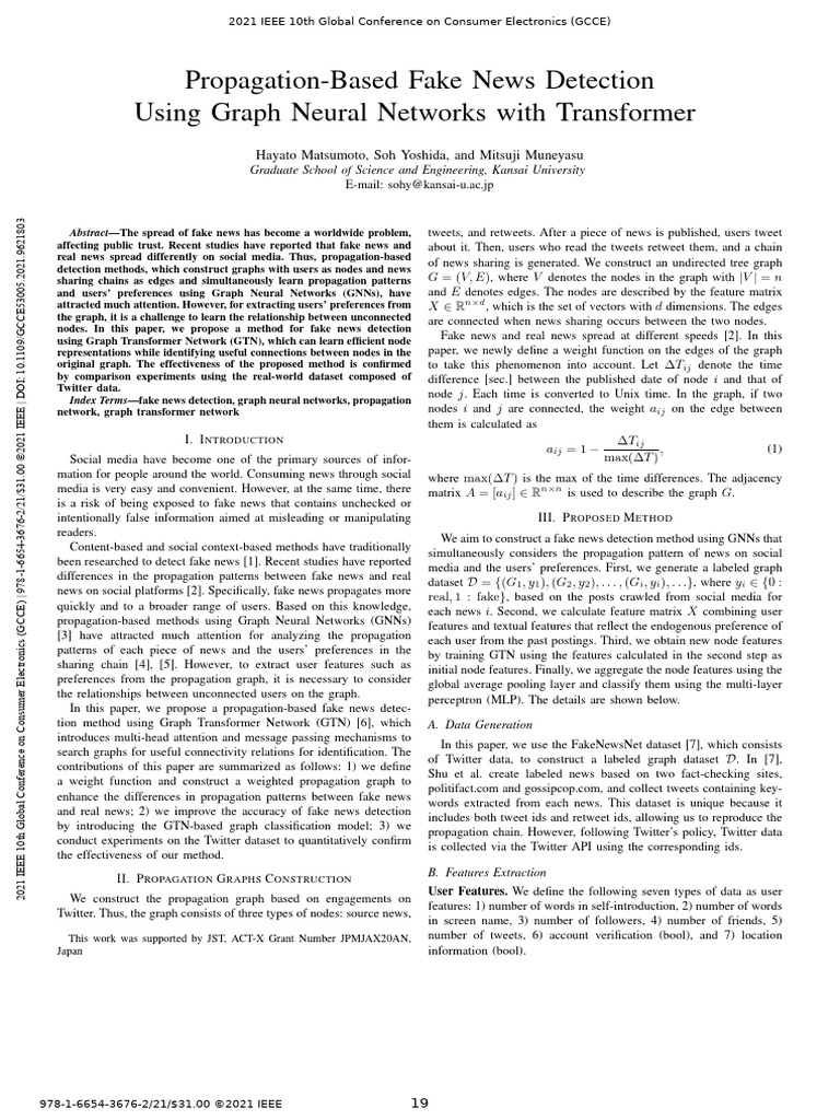 Propagation-Based Fake News Detection Using Graph Neural Networks With ...
