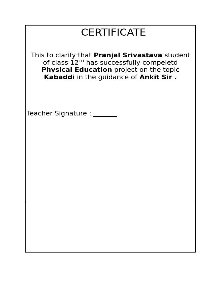 Certificate of Physical Education | PDF