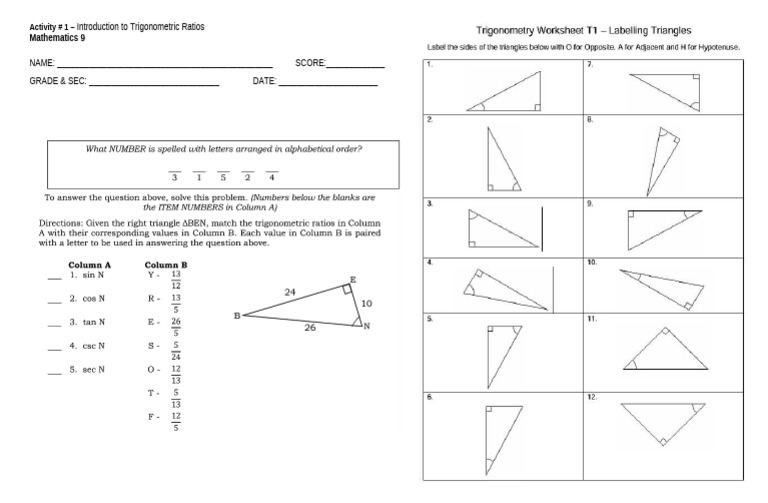 Activity # 1 - Intro to Trigonometric Ratios | PDF
