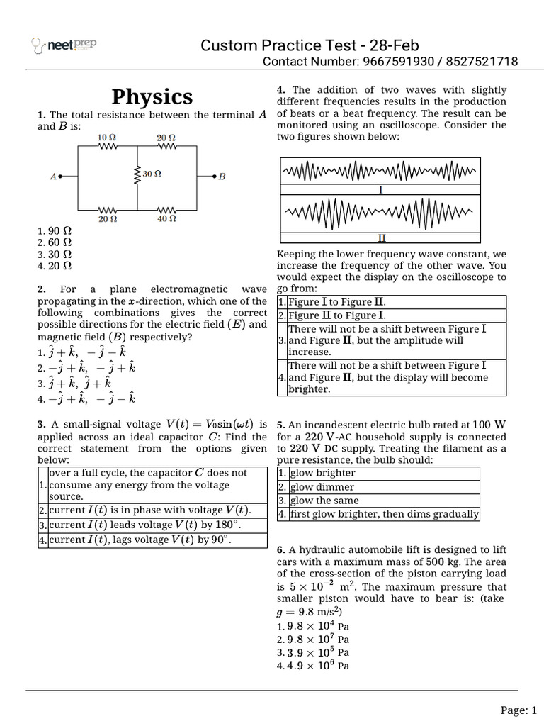 Physics Practice Test Questions | PDF | Dielectric | Metrology