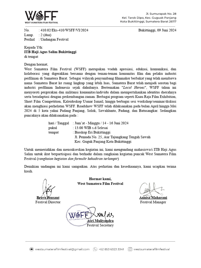 410 - WSFF - Undangan Festival - ITBHAS Bukittinggi | PDF