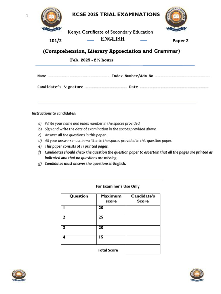 KCSE 2025 English Paper 2 Exam Guide | PDF