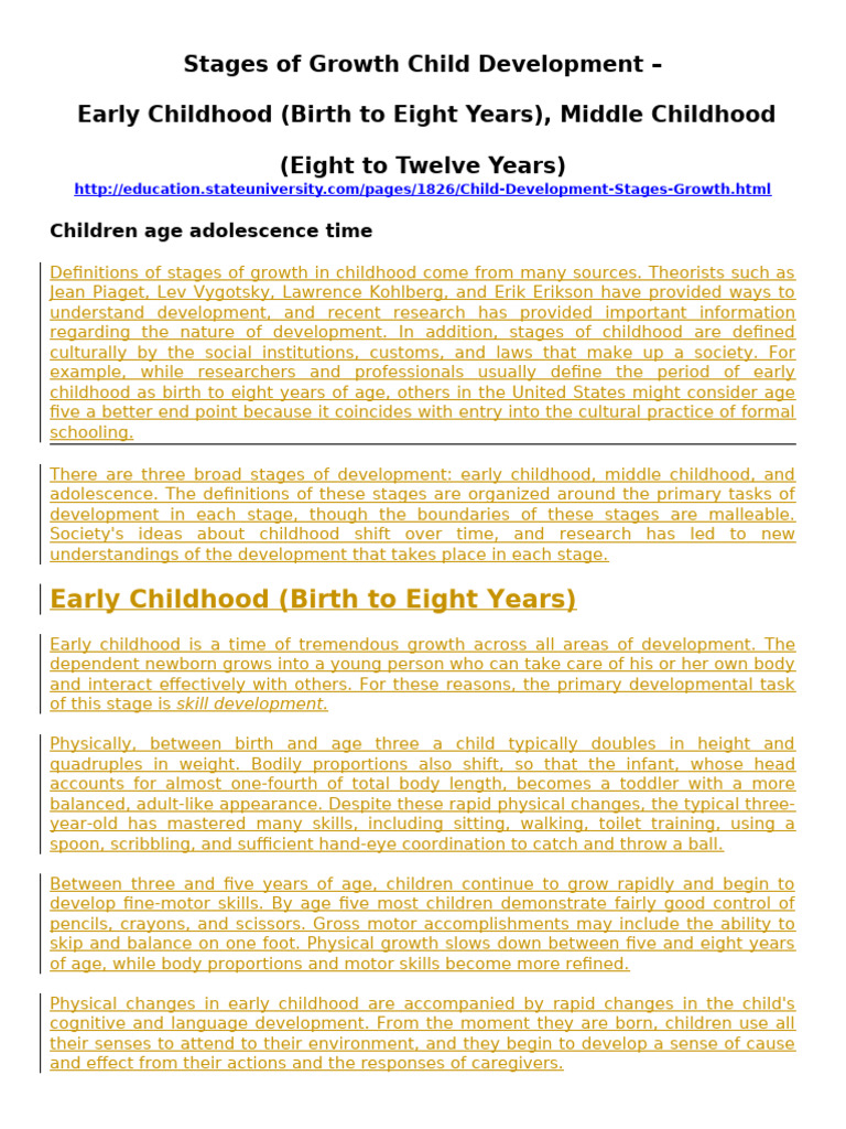 Stages of Growth Child Development | PDF | Child Development ...