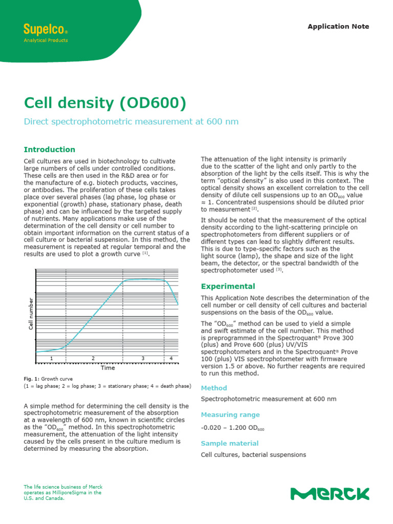 SQ Cell Density Od600 Appnote MK | PDF | Spectrophotometry ...