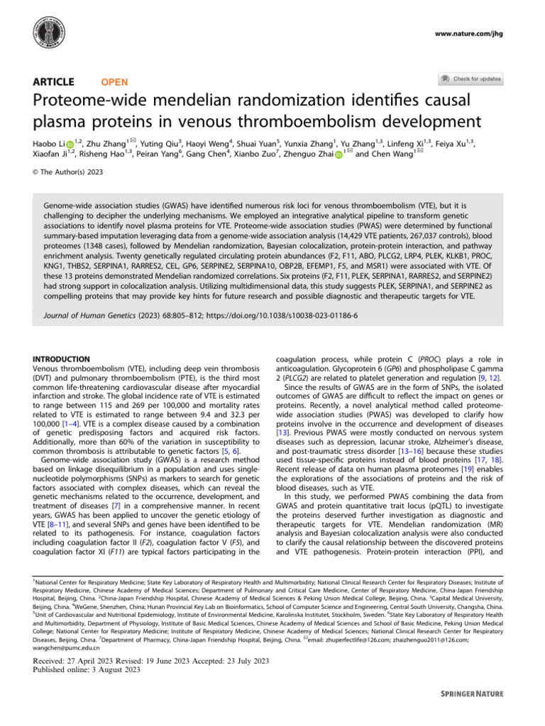 10038_2023_Article_118 | PDF | Genome Wide Association Study | Thrombosis