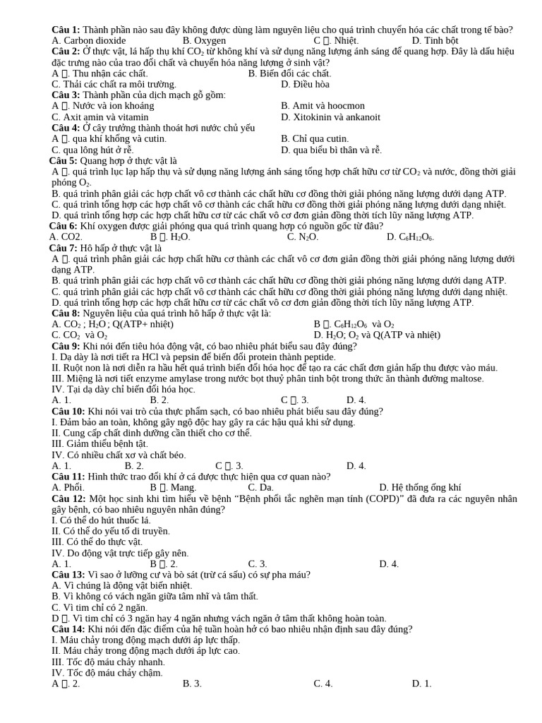 TUẦN-23-THI-THỬ-HKI-SINH-HỌC-LỚP-11 | PDF