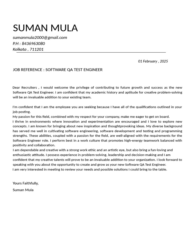 Cover Letter Suman | PDF