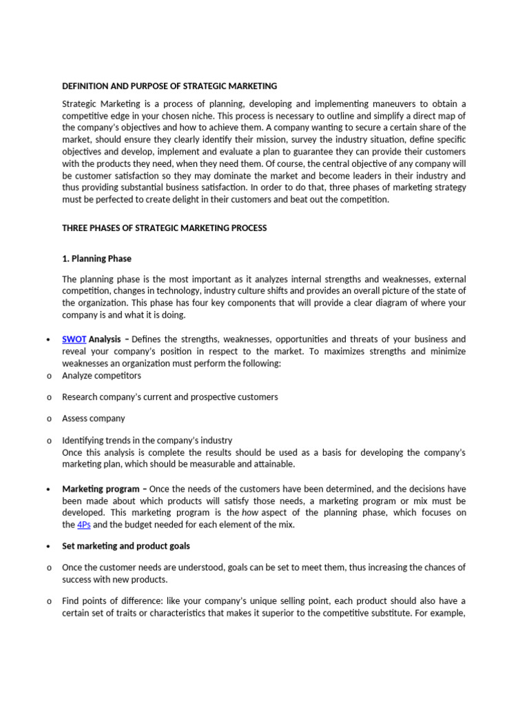 Definition and Purpose of Strategic Marketing | PDF | Marketing ...