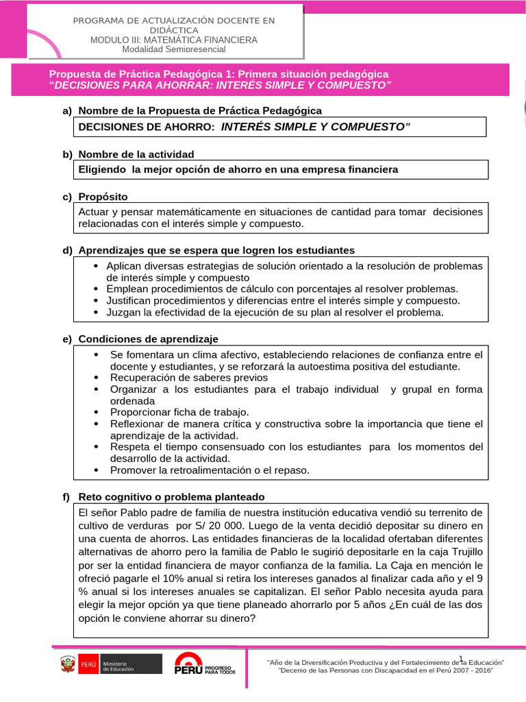 MatFin Sec PPP1 Pretell Cesar | PDF | Aprendizaje | Maestros