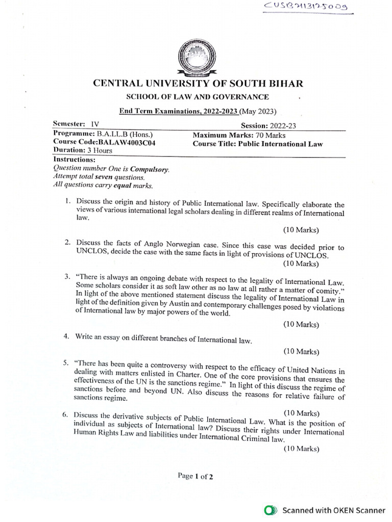 Pil End Sem Question Paper | PDF