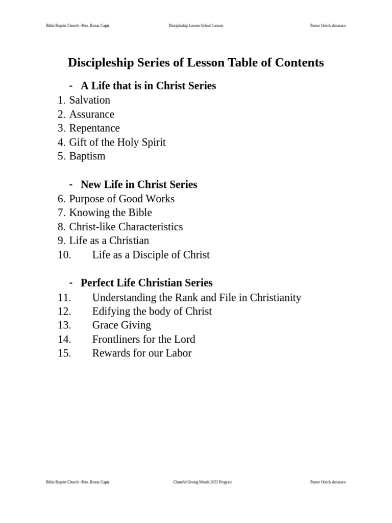 Discipleship Series of Lesson Final | PDF | Baptism | Jesus