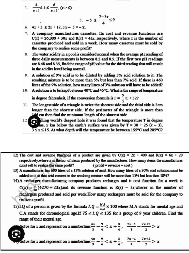linear inequalities test 1 | PDF