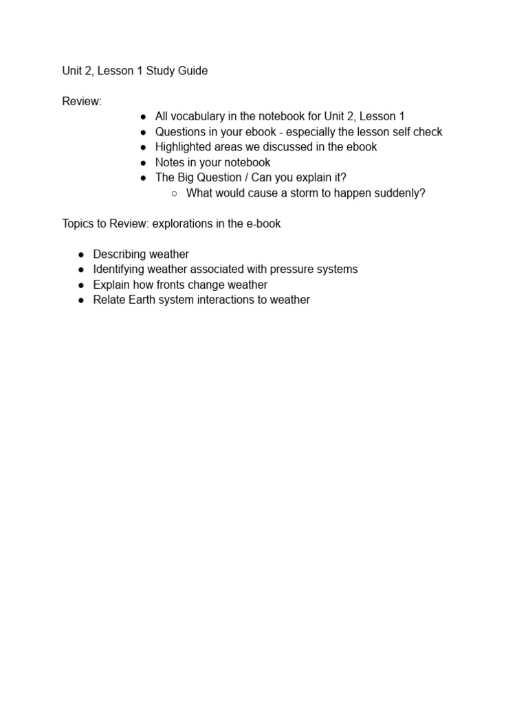 Unit 2, Lesson 1 Study Guide | PDF