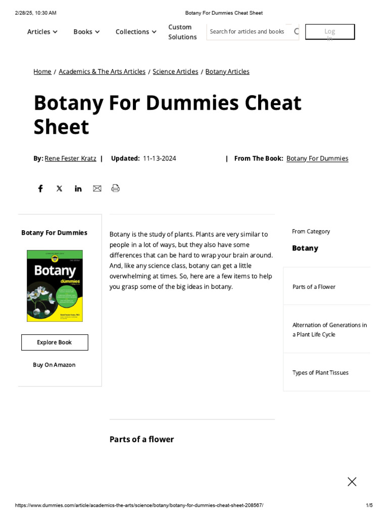 Botany For Dummies Cheat Sheet | PDF | Tissue (Biology) | Plant Stem