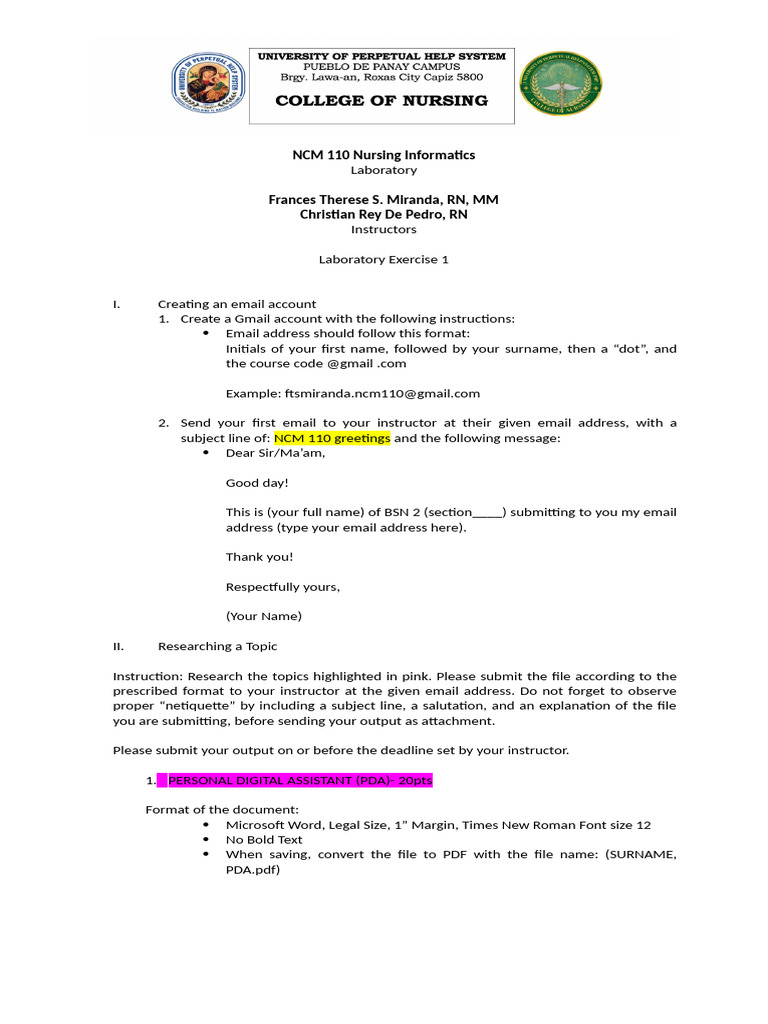 NCM 110 Laboratory Exercise 1 | PDF | Computing | Software