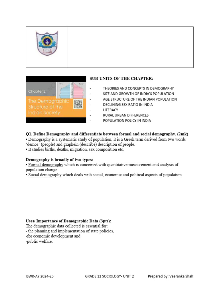 3265837-UNIT 2 - STUDY NOTES & QB (Demographic Structure of India ...