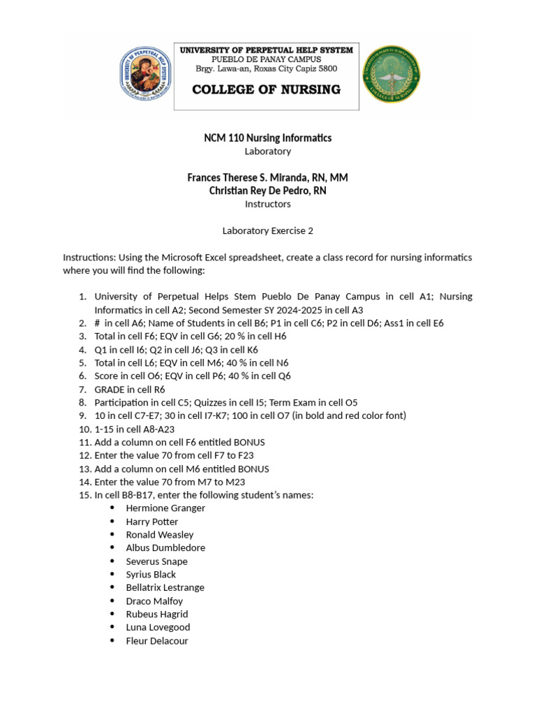 NCM 110 Laboratory Exercise 2 | PDF | J. K. Rowling | Harry Potter