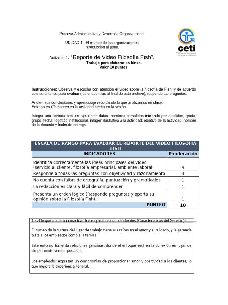 Reporte Filosofía Fish | PDF