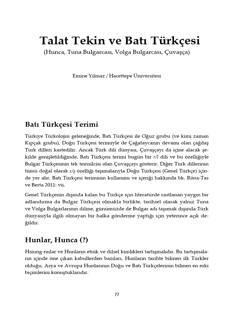 Talat_Tekin_ve_Bati_Turkcesi_Hunca_Tuna | PDF