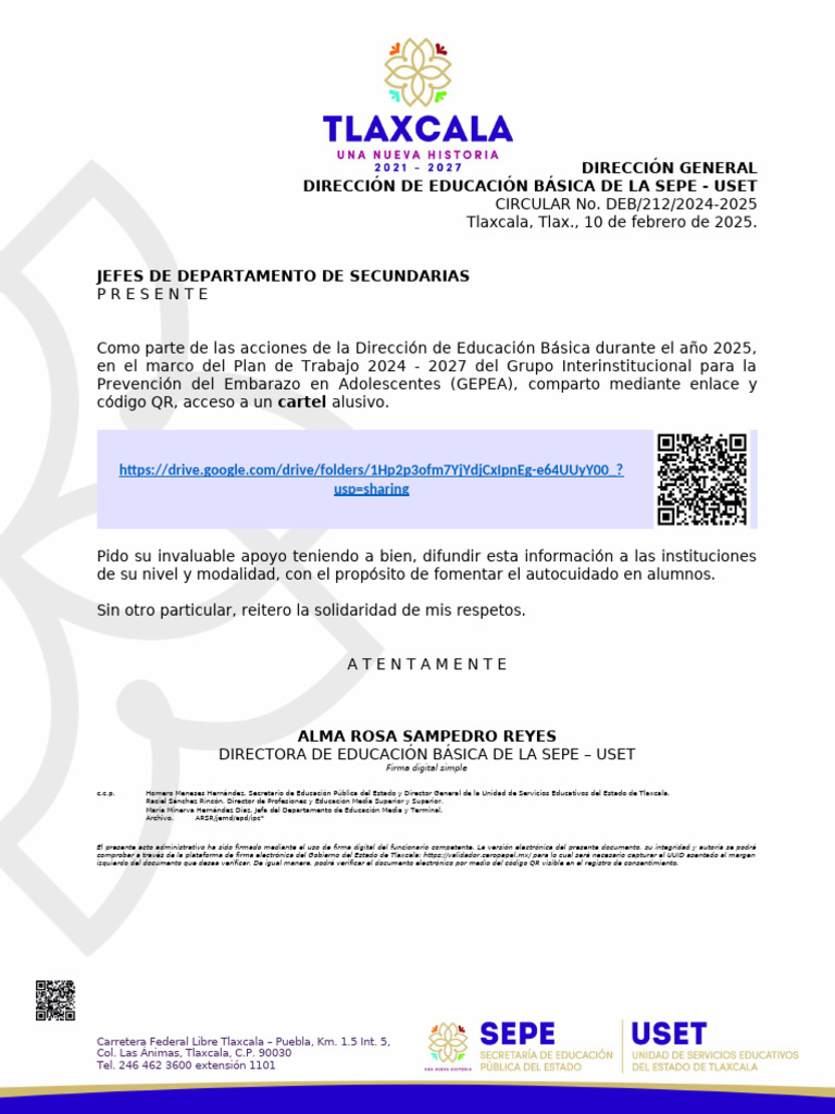 Circular No Deb 0212 2024-2025 - Difusión de Cartel Informativo para La ...