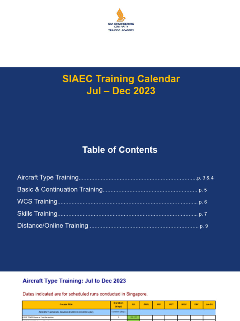 SIAEC-TAD TrainingCalendar | PDF | Aviation | Aircraft