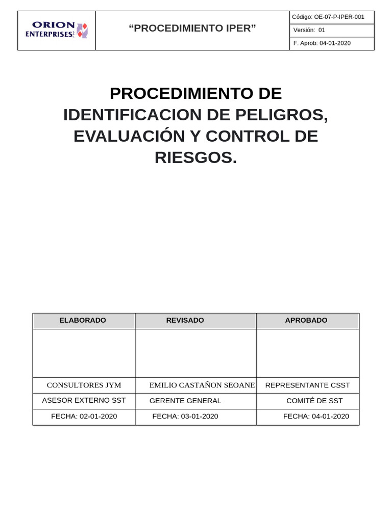 Procedimiento Iper 2020 | PDF | Riesgo | Seguridad y salud ocupacional