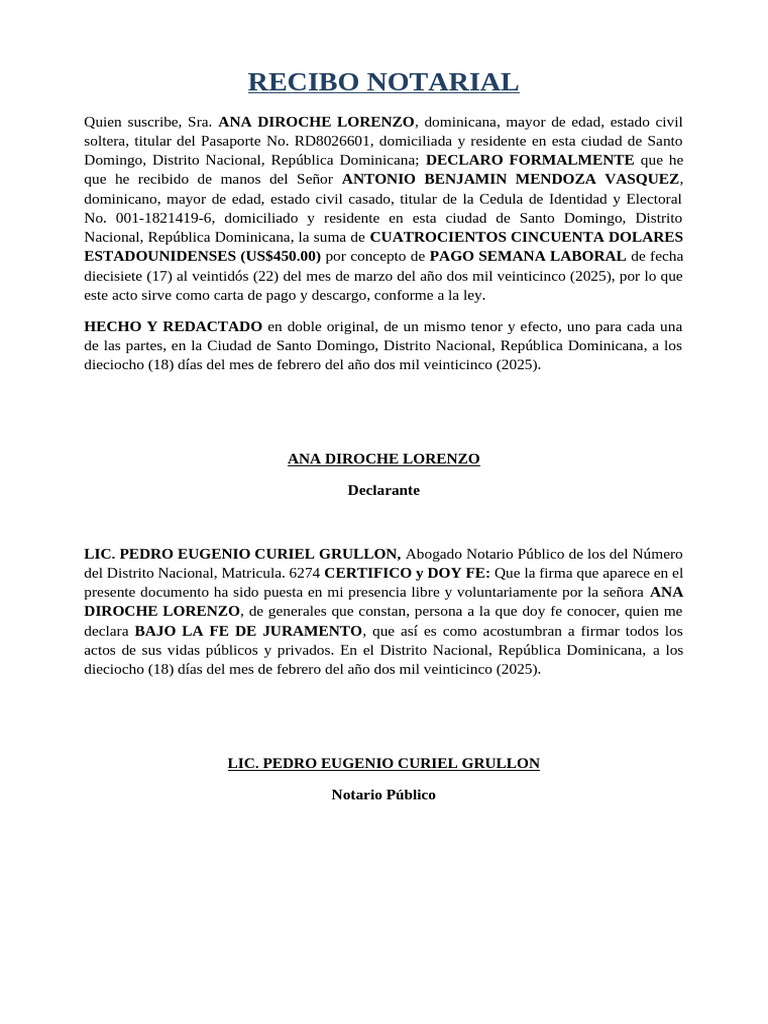 RECIBO NOTARIAL Ana | PDF