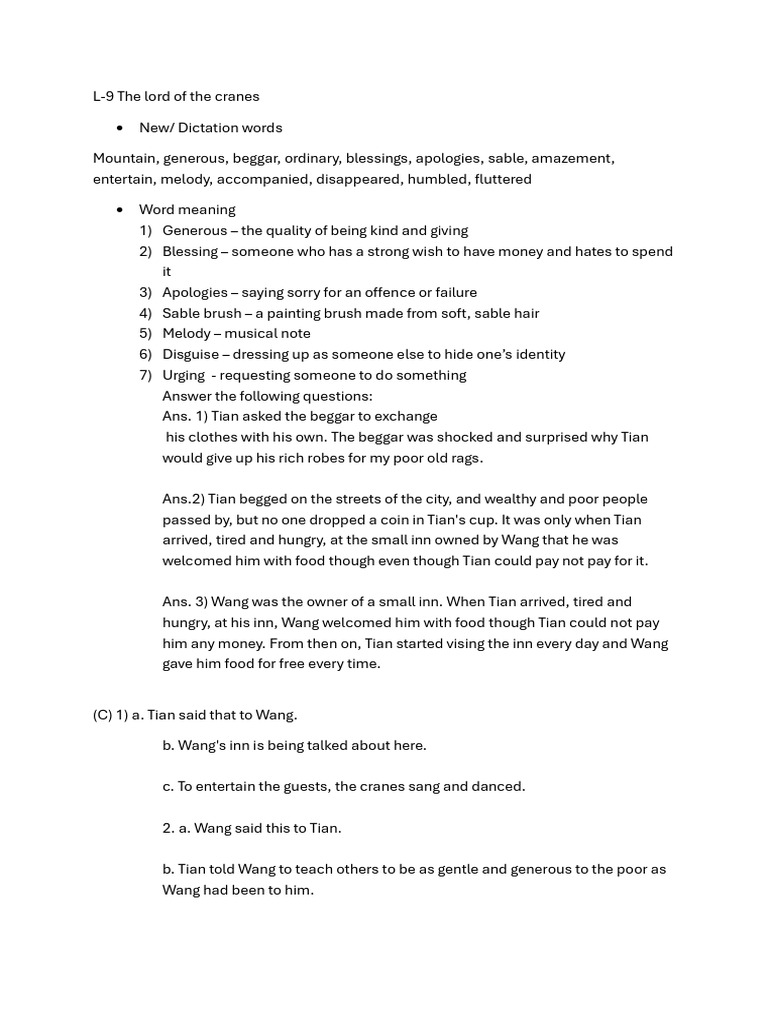 The Lord of the Cranes: A Tale of Kindness | PDF