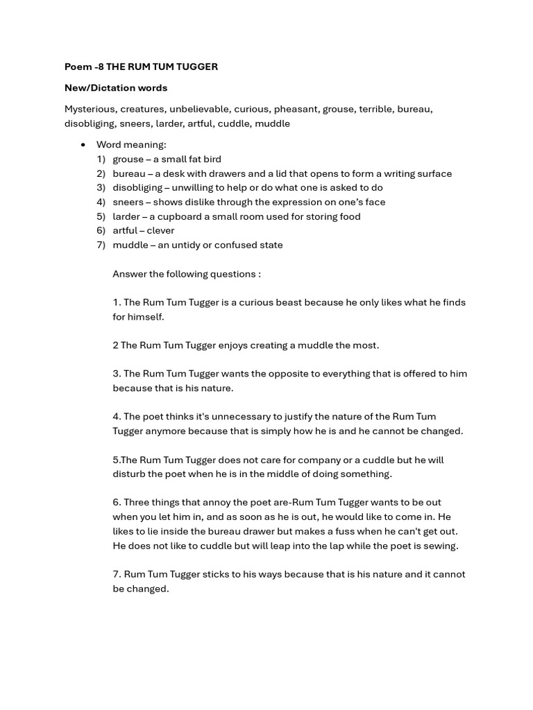 Poem - 8 The Rum Tum Tugger | PDF