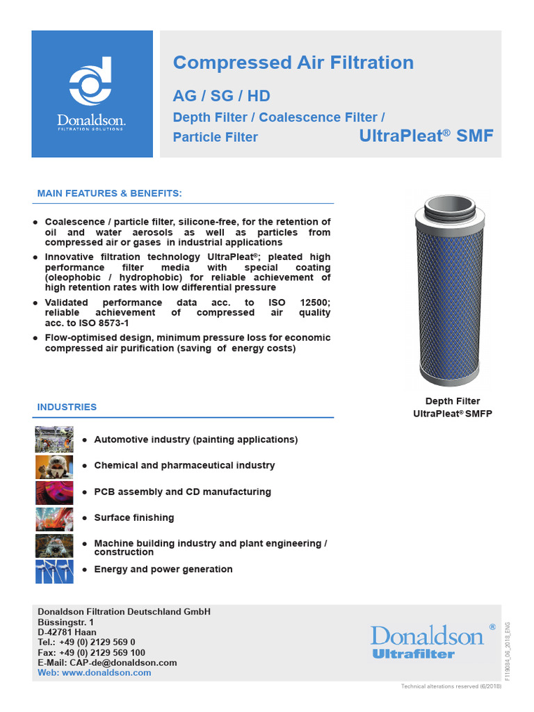 SMFP UltraPleat Depth Filter Elements | PDF | Filtration | Aerosol